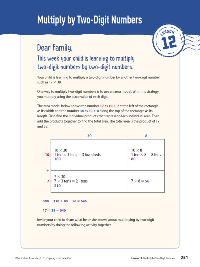 Lesson 12 - Multiplying by Two-Digit Numbers | PDF | Multiplication ...
