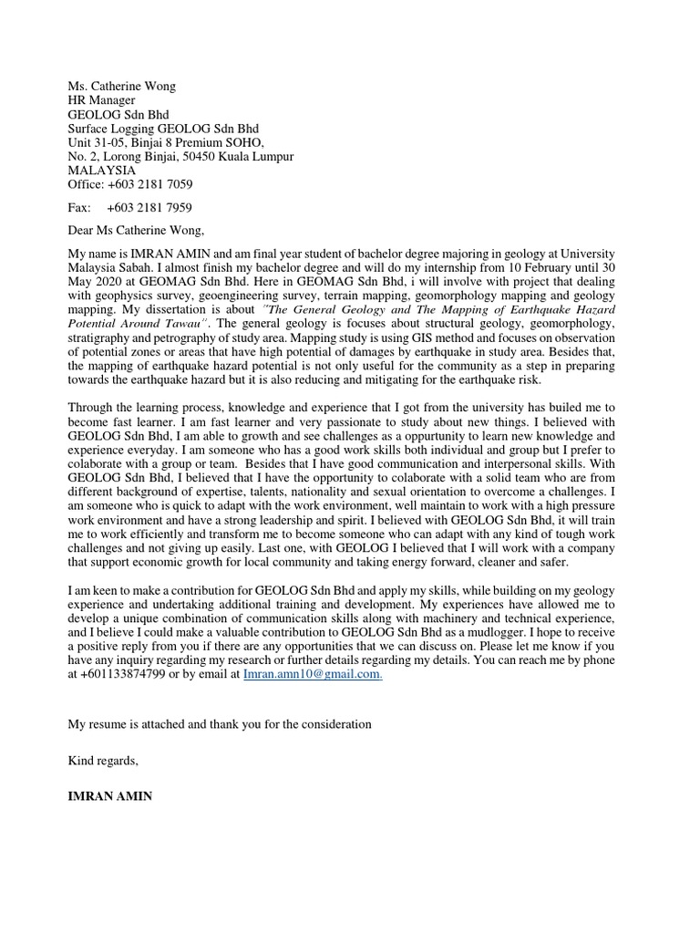 Cover Letter Geolog | PDF | Geology | Human Nature