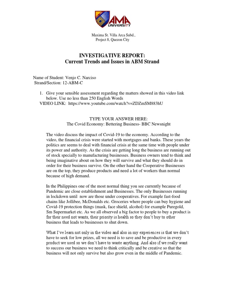 Investigative Report: Current Trends and Issues in ABM Strand | PDF ...