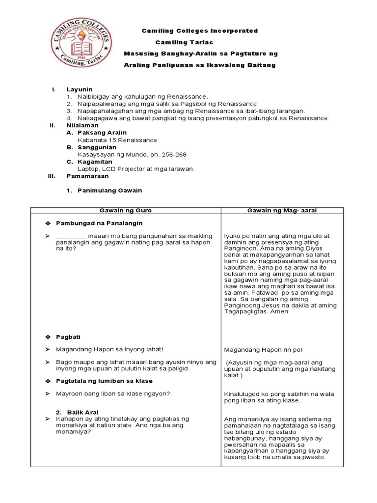 Detailed Lesson Plan Renaissance | PDF