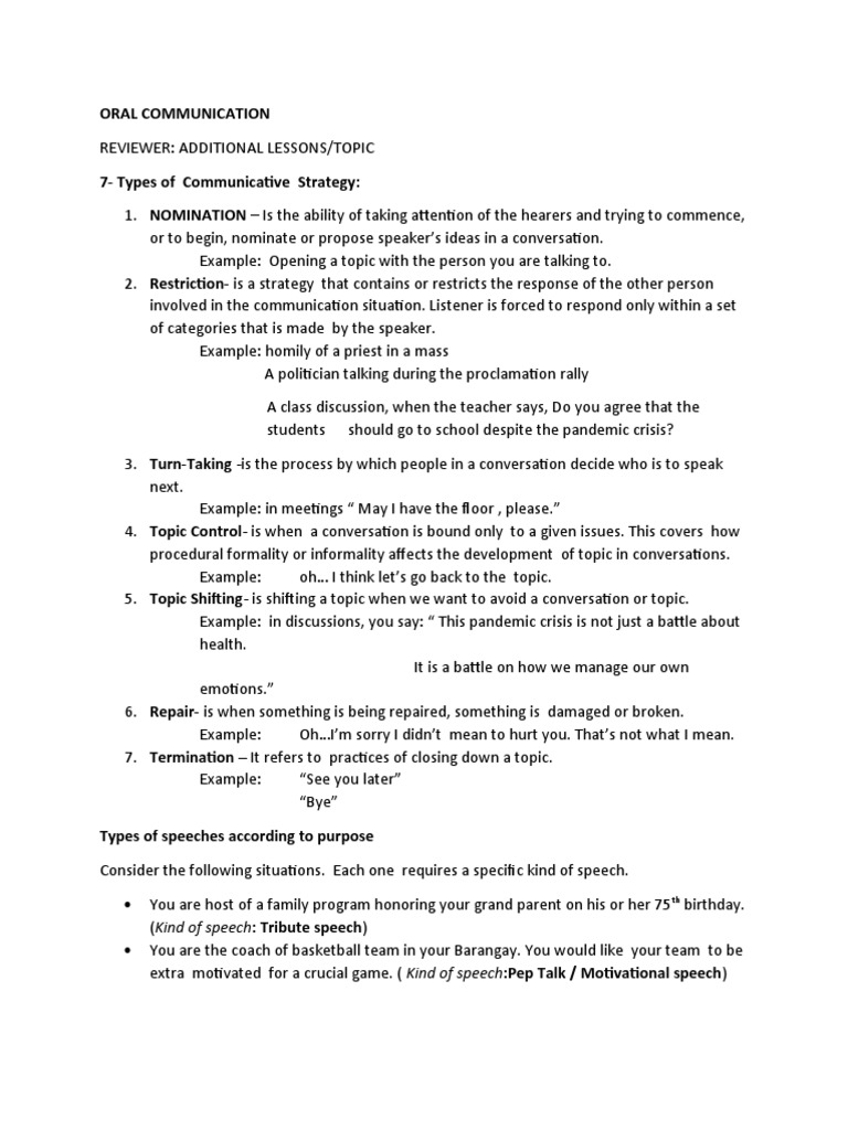 7 Types of Communicative Strategies | PDF | Conversation | Speech