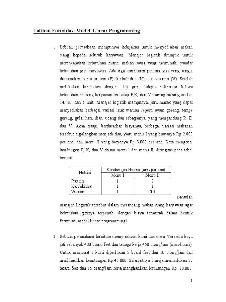 Latihan Soal Formulasi Model Linear Programming | PDF