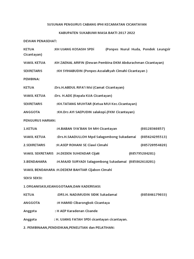 Susunan Pengurus Cabang Iphi Kecamatan Cicantayan | PDF