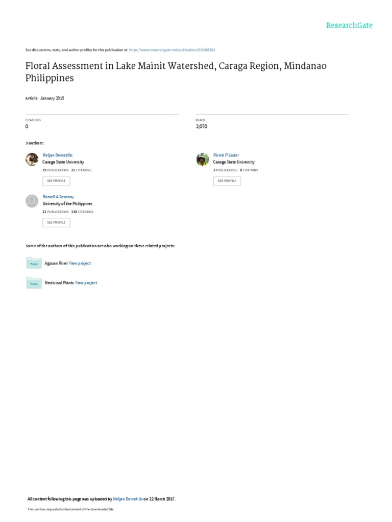 Floral Assessment in Lake Mainit Watershed, Caraga Region, Mindanao ...