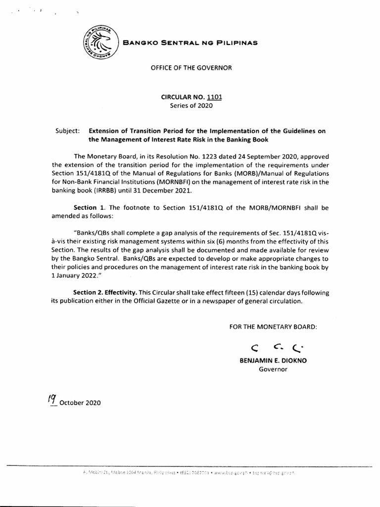 BSP Circular 1101 | PDF | Finance & Money Management