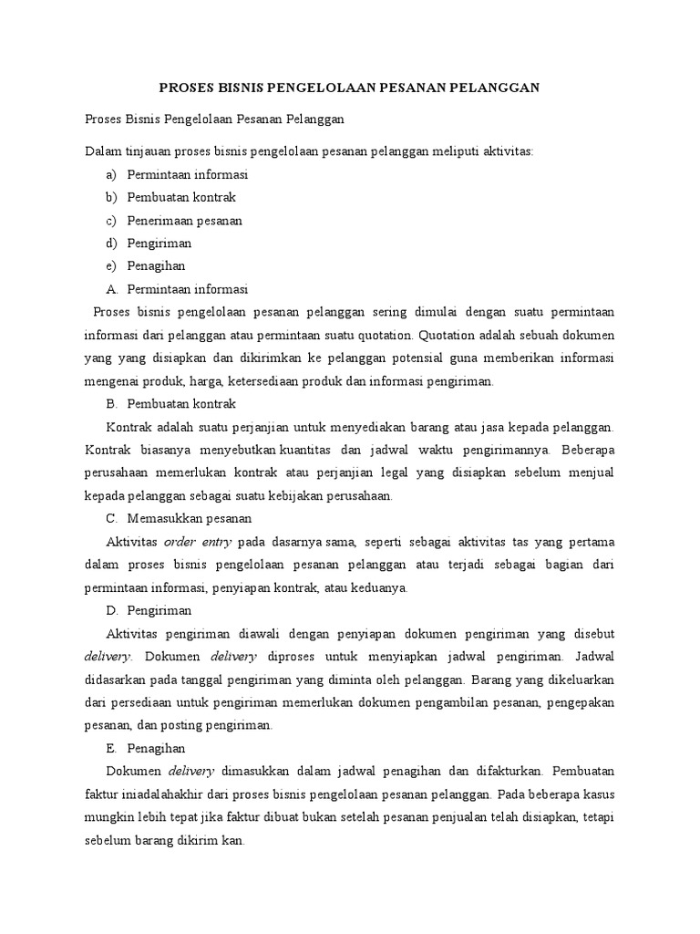 Proses Bisnis Pengelolaan Pesanan Pelanggan | PDF | Pengelolaan Keuangan & Uang | Komputer