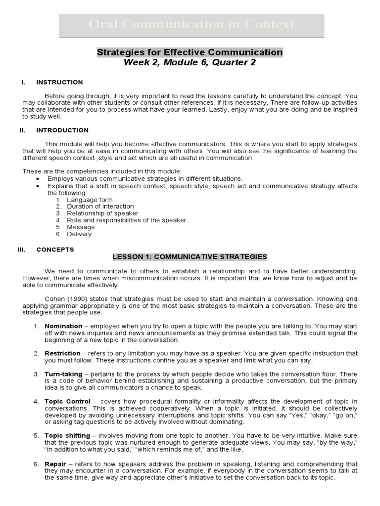 Lesson 1-2, Module 6 | PDF | Conversation | Communication
