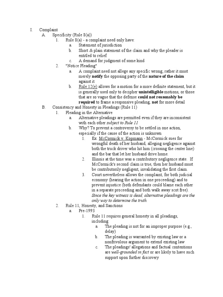 Required To Frame A Responsive Pleading, Not For More Detail | PDF ...
