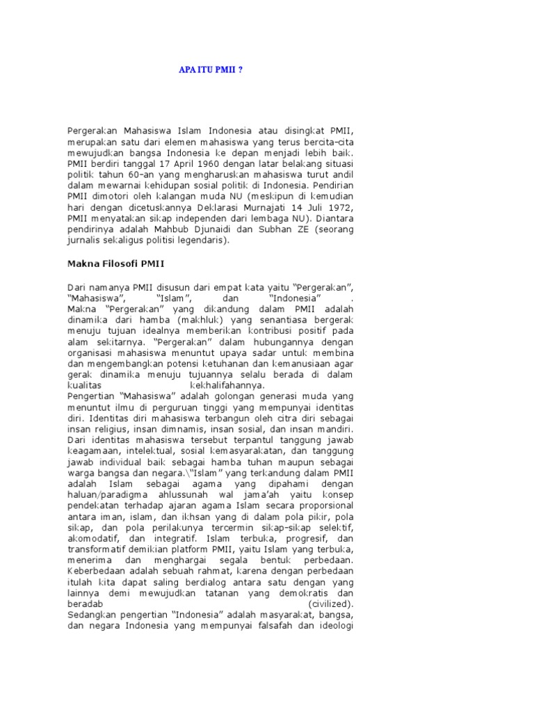 Pengertian dan Sejarah PMII | PDF