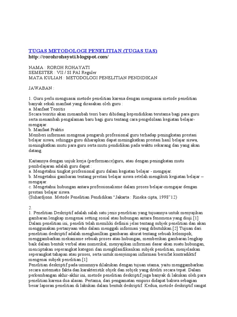 Tugas Metodologi Penelitian Bu Hapsah | PDF