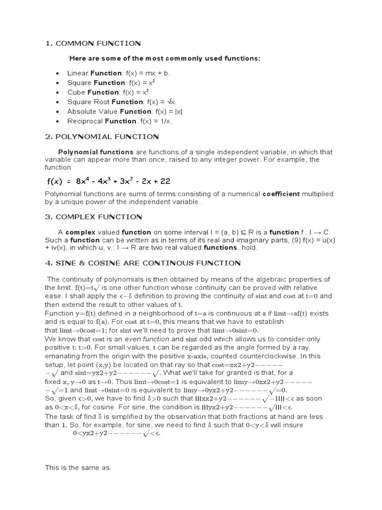 Here Are Some of The Most Commonly Used Functions:: 1. Common Function | PDF | Complex Number ...