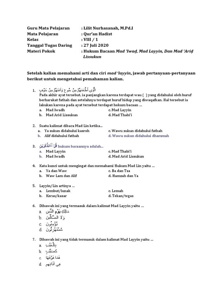Soal Qurdis Daring 2 | PDF