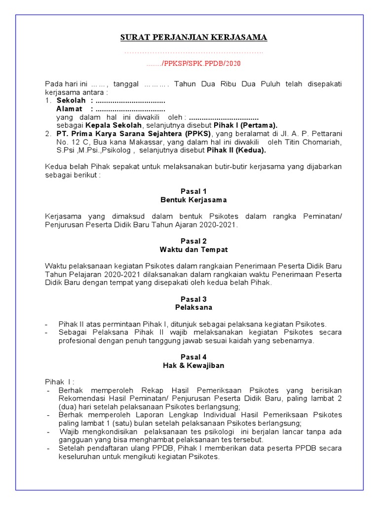 SPK PT. Prima Karya Sarana Sejahtera 2020 | PDF