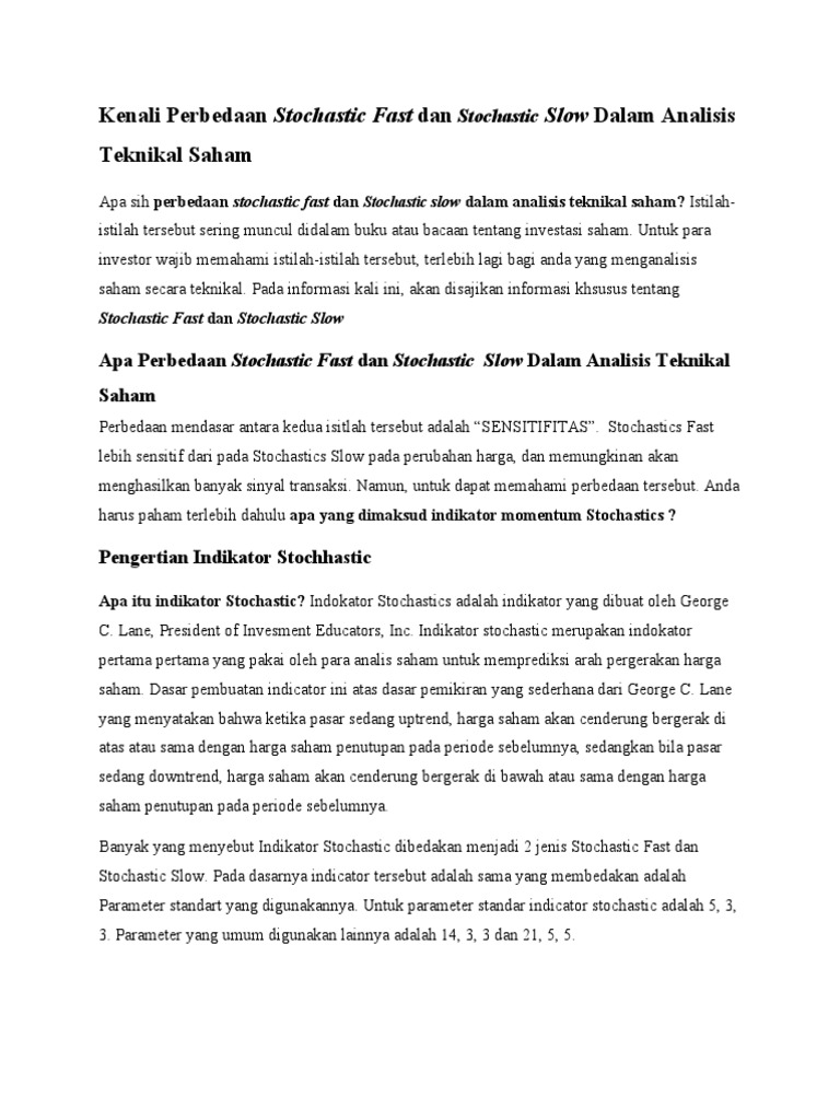 Perbedaan Stochastic Fast dan Slow | PDF | Metode & Bahan Ajar | Komputer