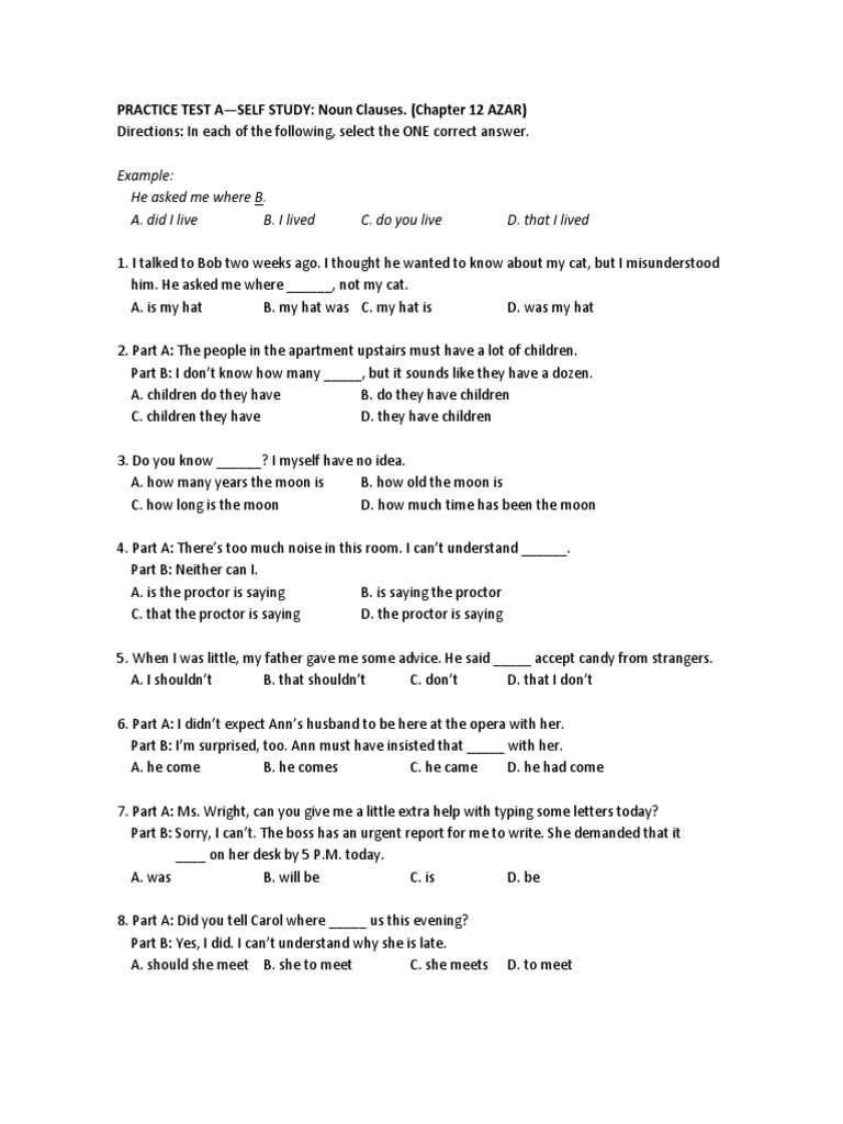 Noun Clauses Practice Test | PDF