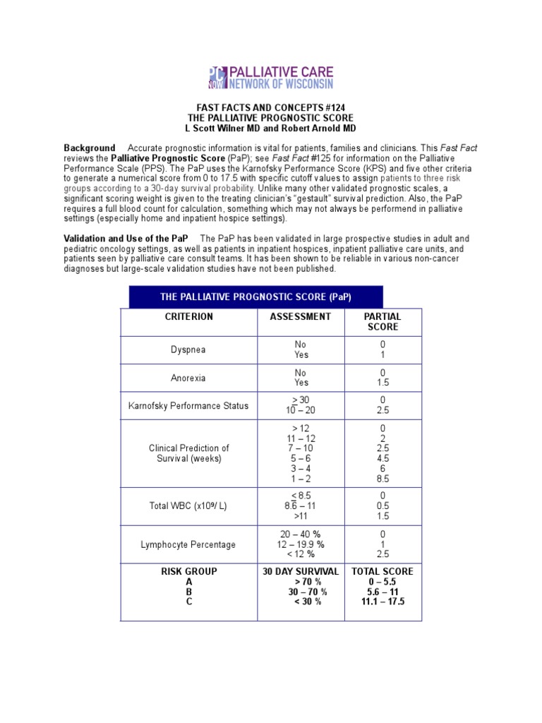 Palliative Prognostic Score | PDF | Palliative Care | Terminal Illness