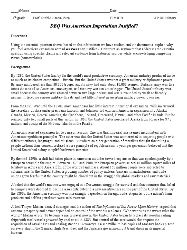 Justifying American Imperialism in 1890s | PDF | Alfred Thayer Mahan ...