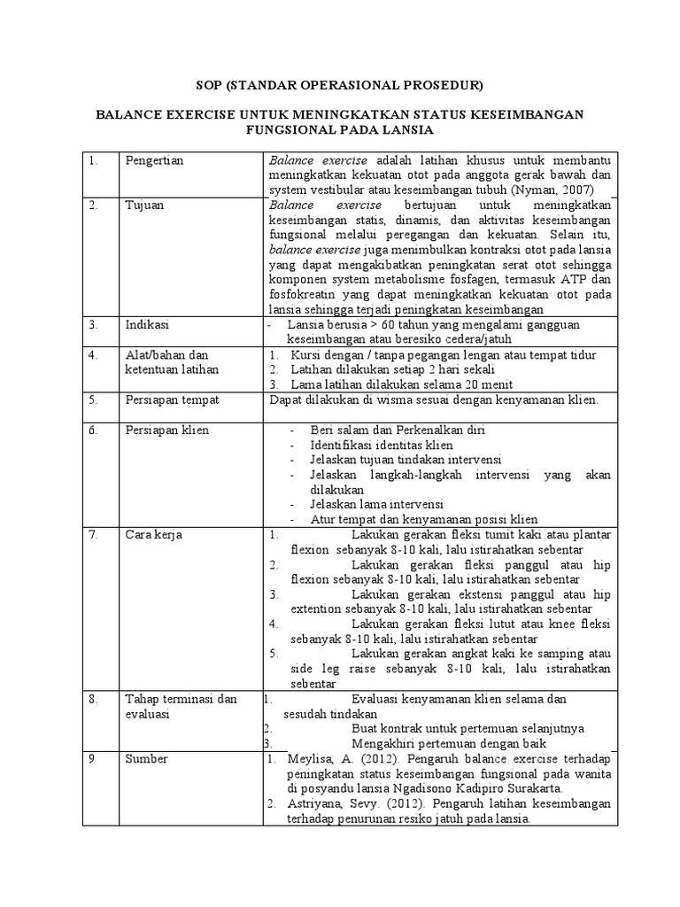 Sop Balance Exercise | PDF