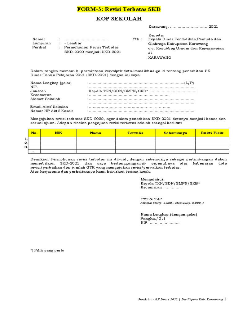 Form-3 Revisi Terbatas SKD | PDF