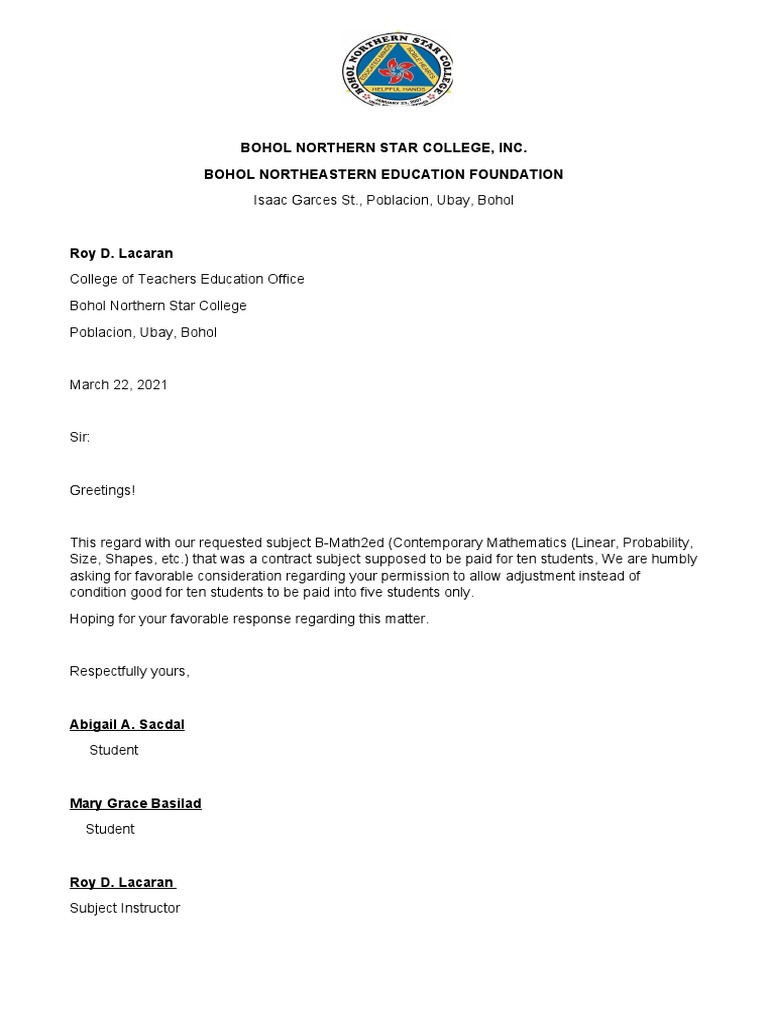 Bohol Northern Star College, Inc. Bohol Northeastern Education ...