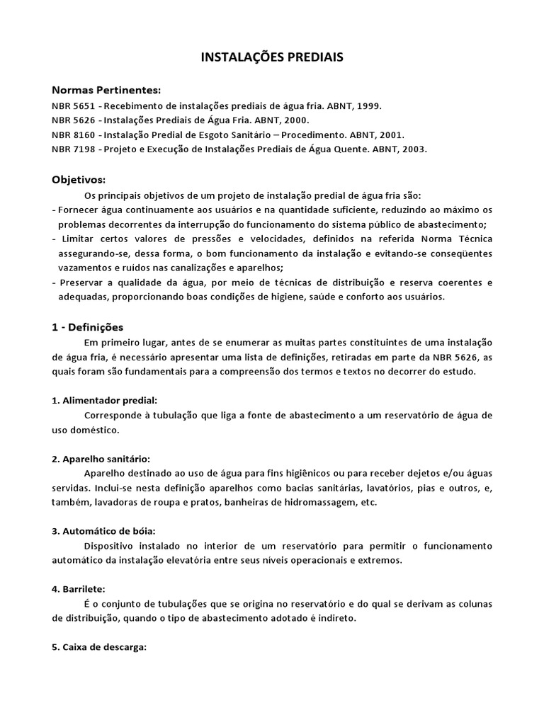 Instalações Prediais de Água Fria | PDF | Bomba | Pressão