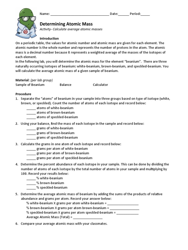 Determining Atomic Mass: Activity-Calculate Average Atomic Masses | PDF ...