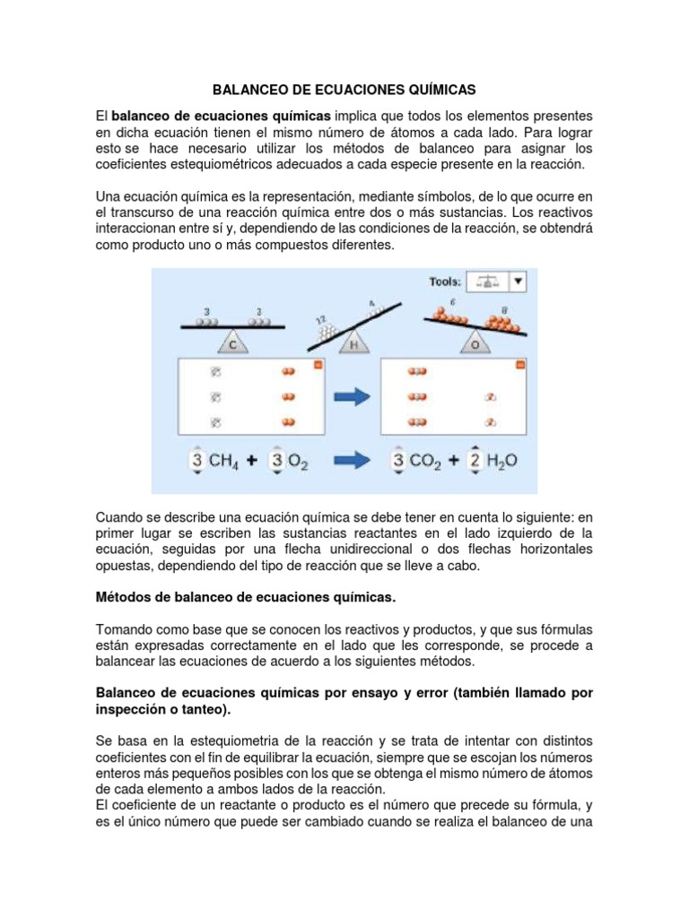 Balanceo de Ecuaciones Químicas | PDF | Redox | Estequiometría