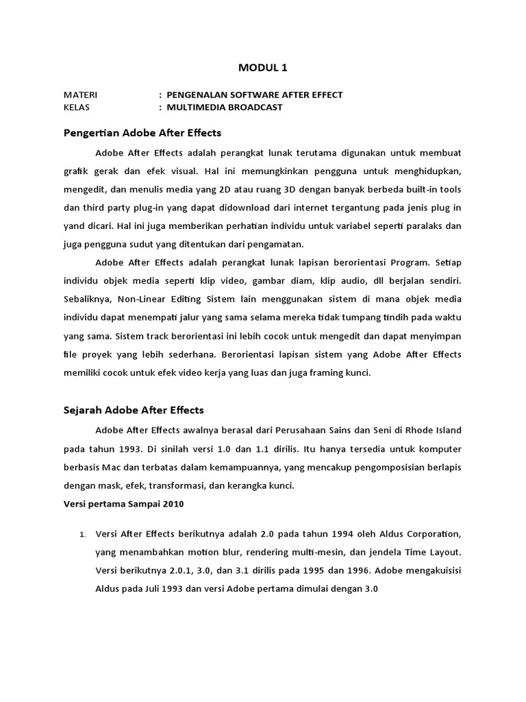 MODUL 1 After Effect | PDF | Komputer