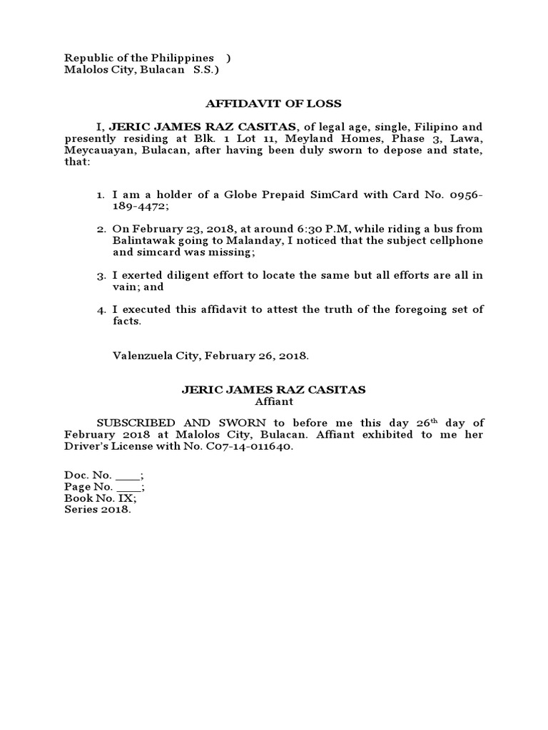 Af of Loss Jeric James Casitas | PDF