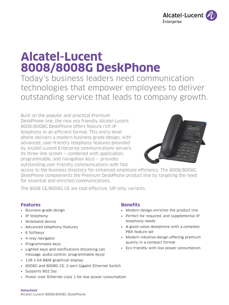 Alcatel-Lucent 8008/8008G Deskphone | PDF | Telephony | Session Initiation Protocol