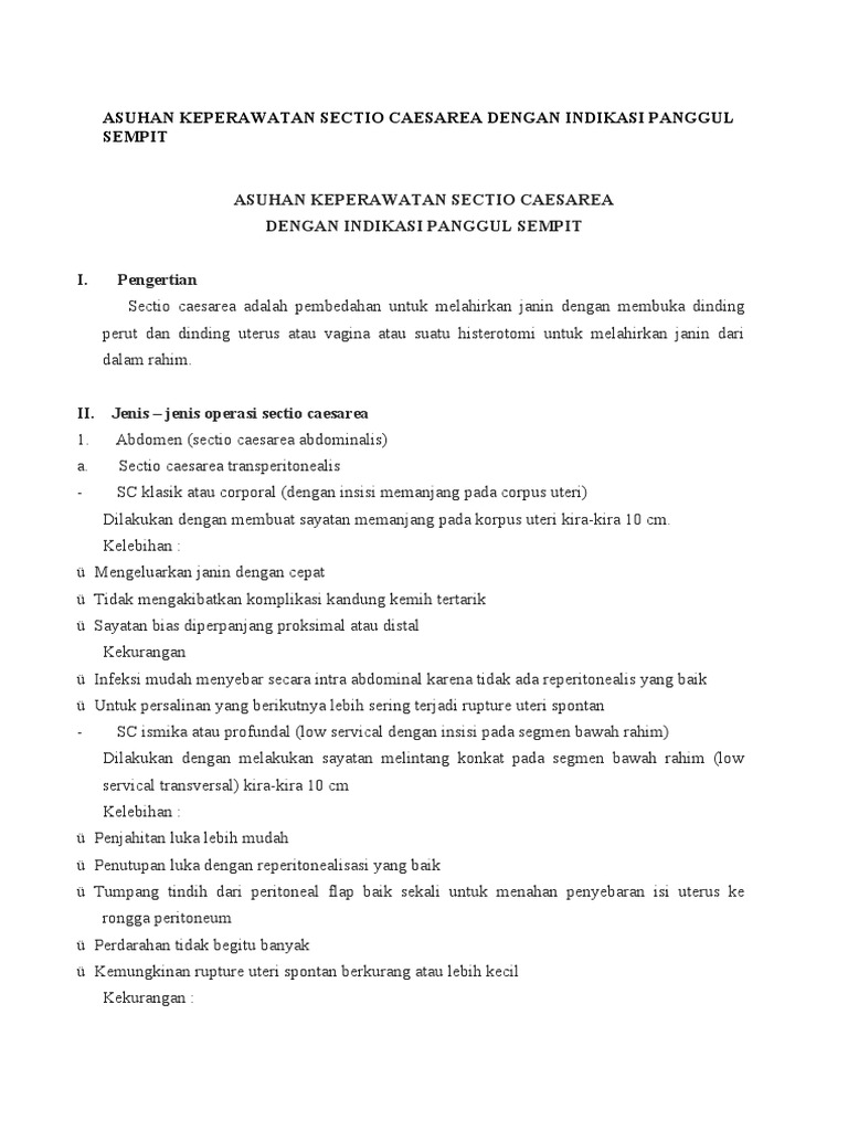 Asuhan Keperawatan Sectio Caesarea Dengan Indikasi Panggul Sempit | PDF ...