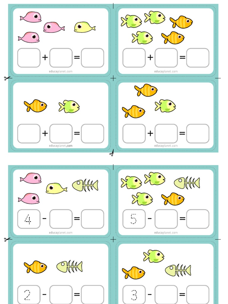 Tarjetas Sumas Peces Educaplanet | PDF