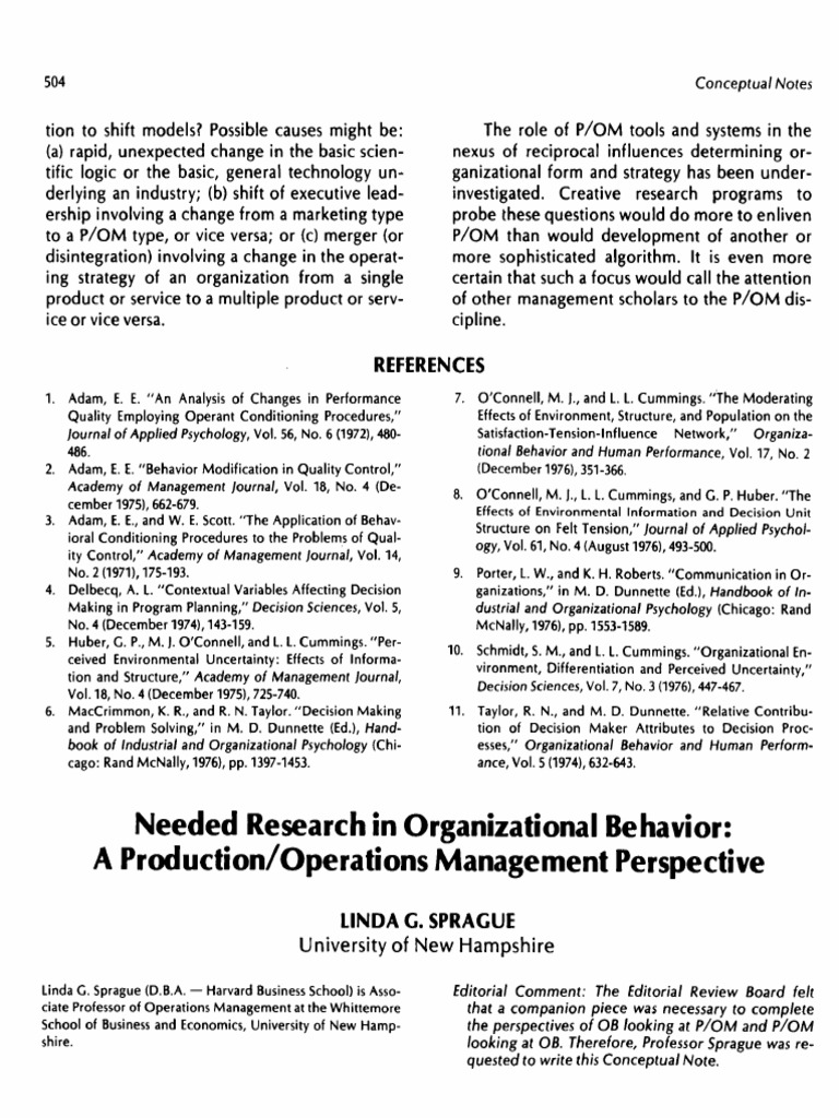 1977 - Needed Research in Organizational Behavior - A Production ...