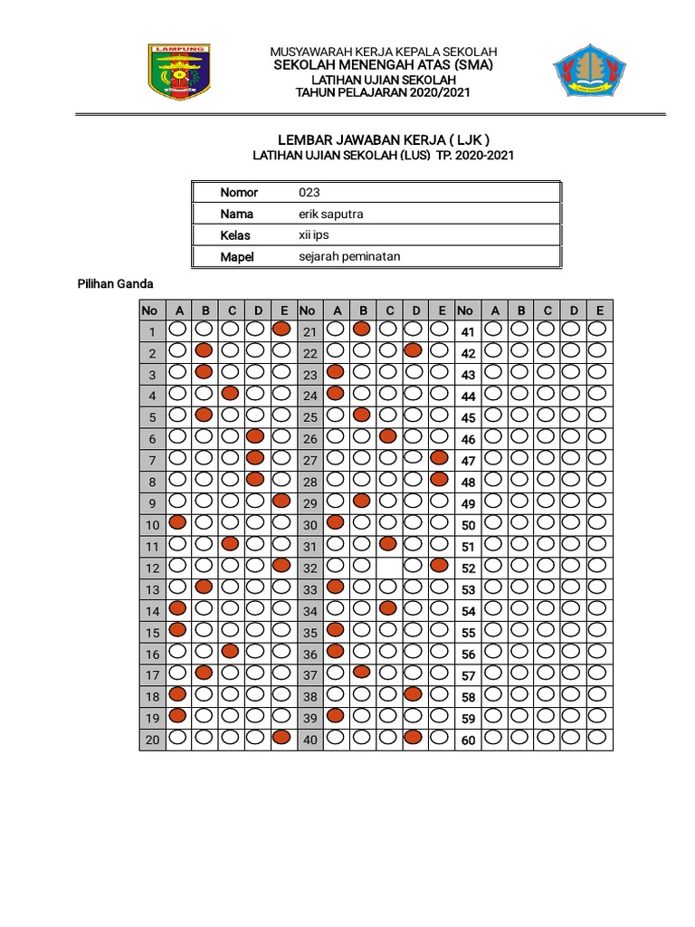 LJK Us Sejarah Peminatan | PDF