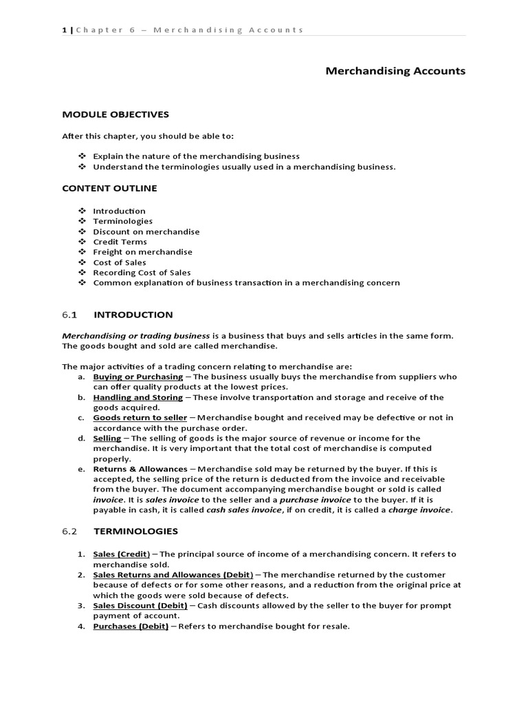 Module Objectives: Merchandising Accounts | PDF | Discounts And ...
