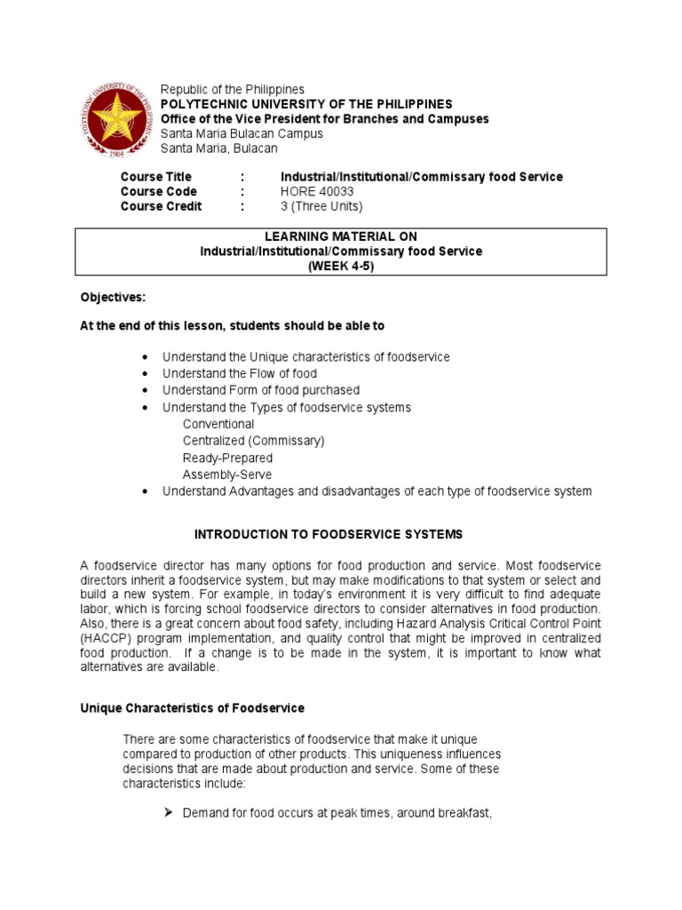 Commissary Foodservice | PDF | Menu | Foods