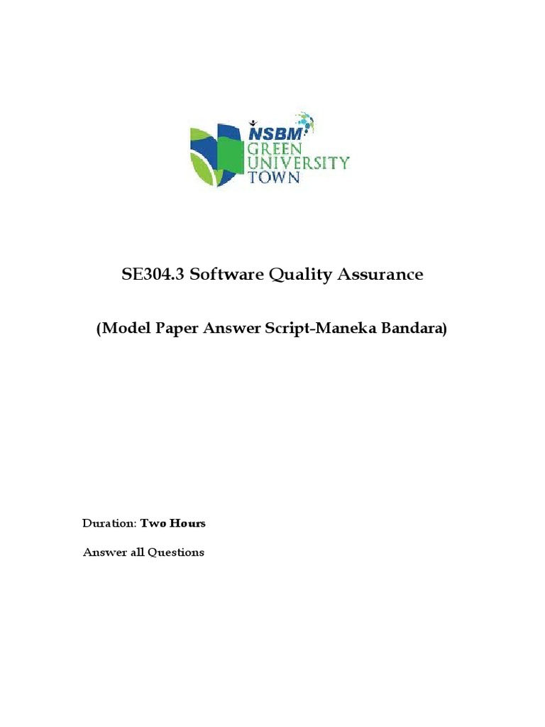 Model Paper SQA - Answers | Download Free PDF | Software Testing ...