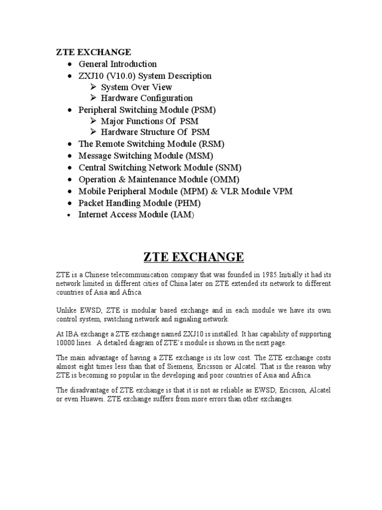 Zte Exchange | PDF | Computer Network | Information Age