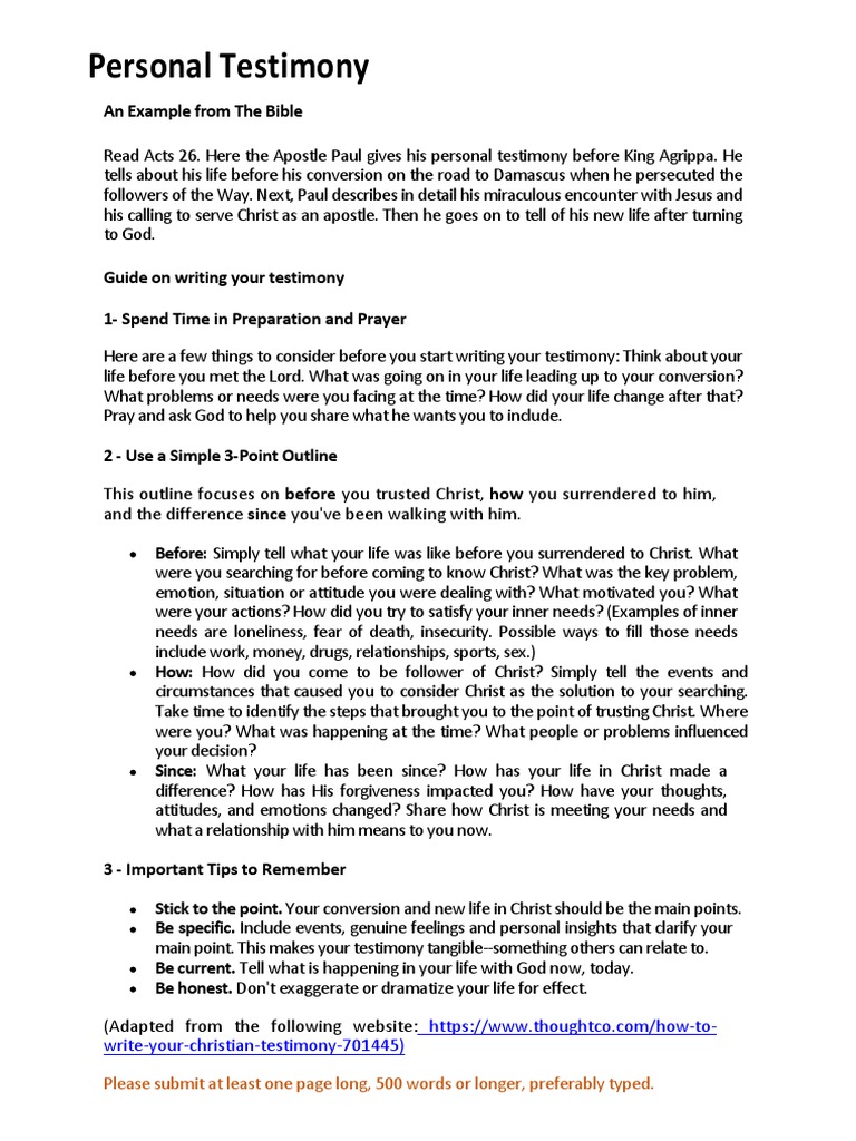 Sample Testimony Of Faith