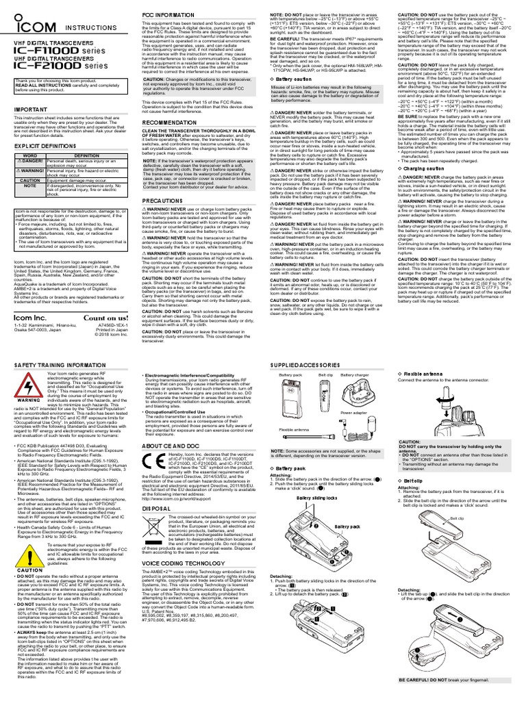Icom Ic f2100d User Guide | PDF | Radio | Battery Charger