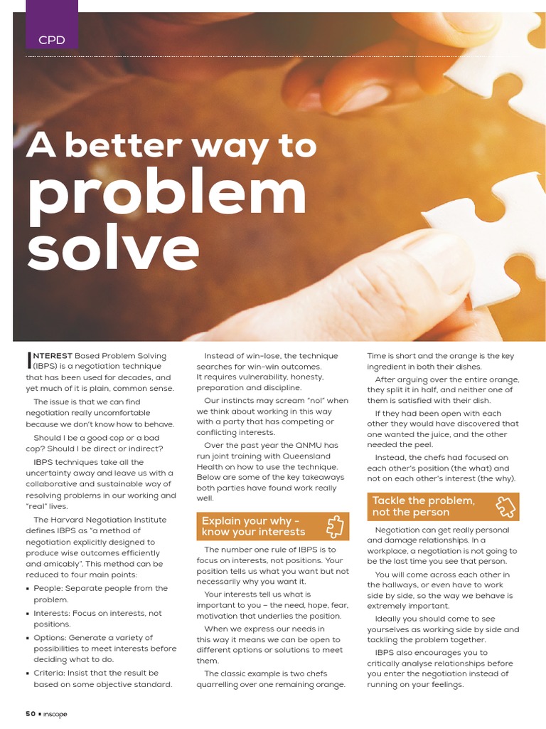 CPD Interest Based Problem Solving Summer 2020 | PDF | Negotiation | Cognition
