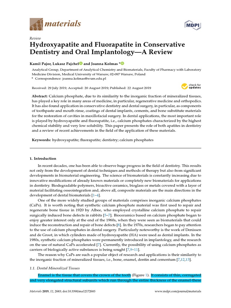 Hydroxyapatite and Fluorapatite in Conservative Dentistry and Oral ...