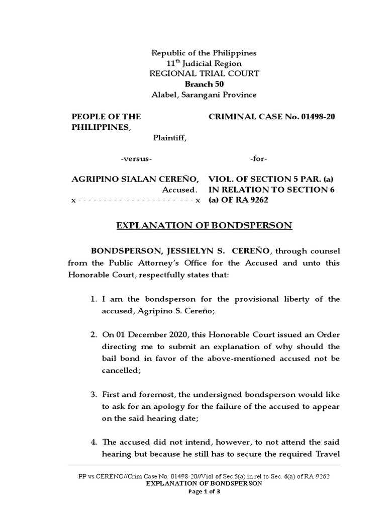 Branch 50: Explanation of Bondsperson | PDF | Separation Of Powers ...