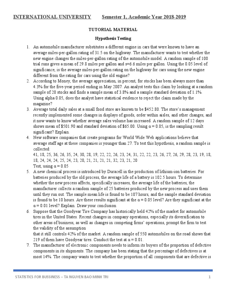 Hypothesis Testing Tutorial: An Analysis of Statistical Hypothesis ...