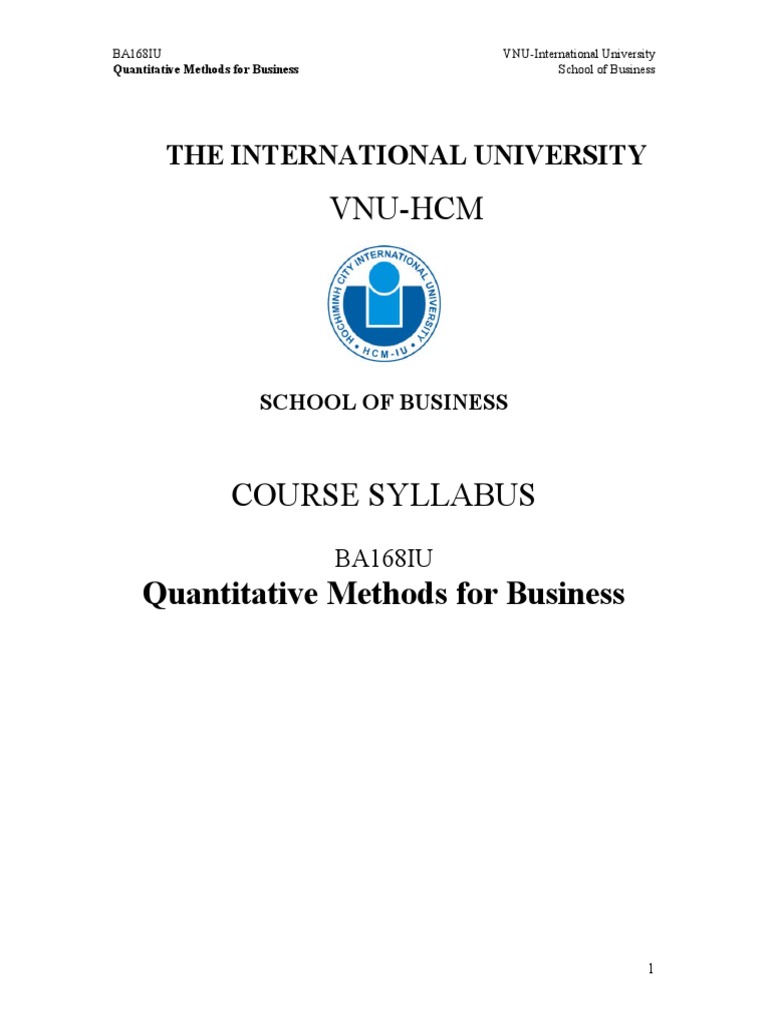Quantitative Methods for Business Syllabus | PDF | Quantitative ...