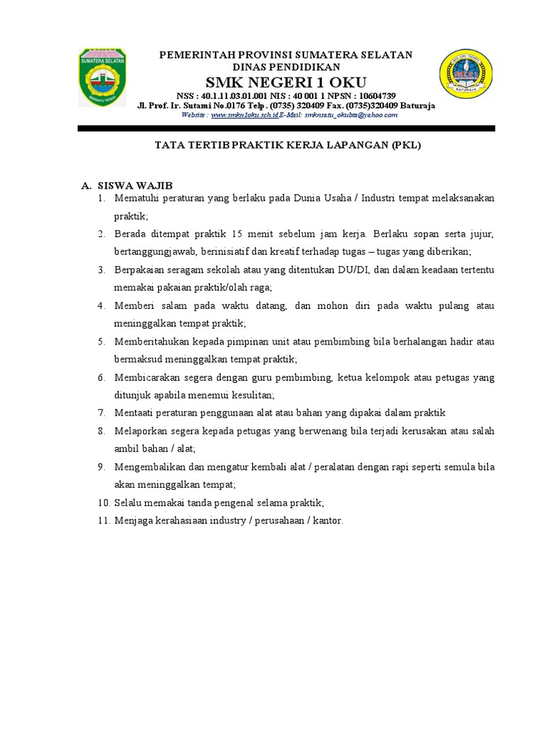 Tata Tertib PKL Ok-1 | PDF