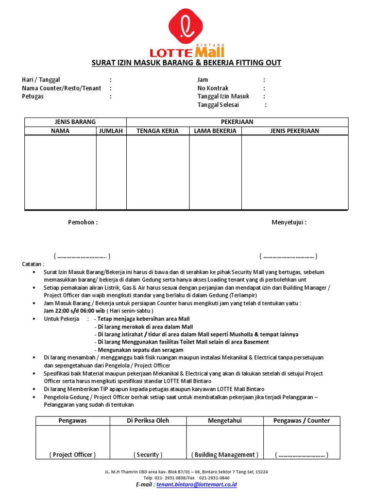 Surat Izin Bekerja Fitting Out | PDF