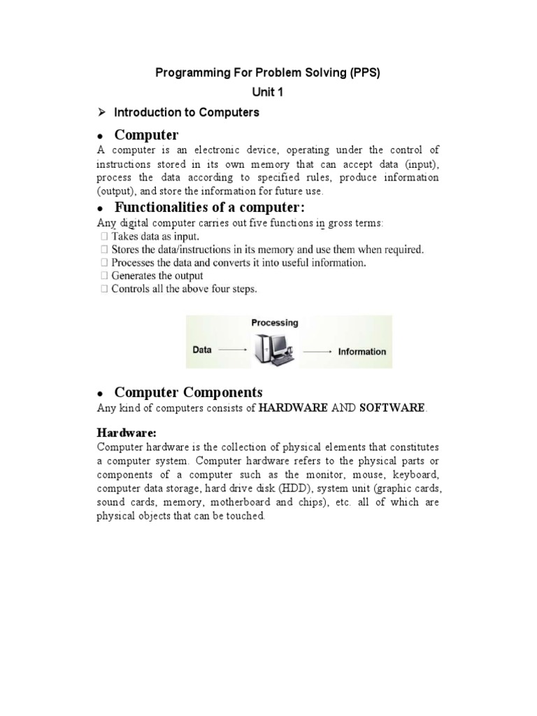PPS Unit 1 First Half Notes | PDF | Object Oriented Programming ...