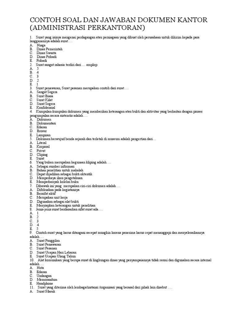 Contoh Soal Administrasi Perkantoran | PDF