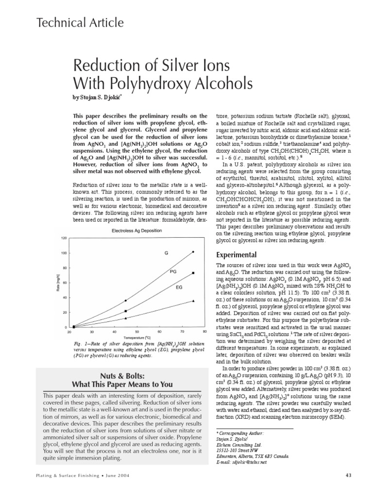Reduction of Silver Ions With Polyhydroxy Alcohols: Technical Article ...